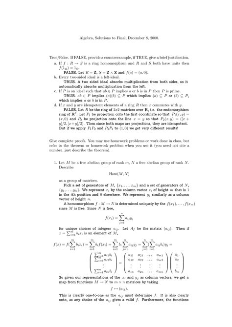 abstract algebra final exam questions with solutions math 647 docsity