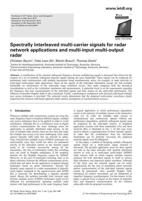 Pdf Spectrally Interleaved Multi Carrier Signals For Radar Network