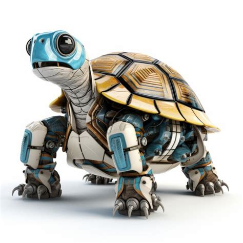 Premium Ai Image Cute Turtle Robot Robotic Reptile Isolated Over