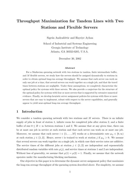 pdf throughput maximization for tandem lines with two stations and