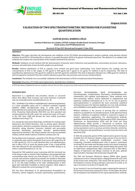 Pdf Validation Of Two Spectrophotometric Methods For Fluoxetine Quantification