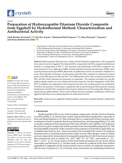 Crystals Preparation Of Hydroxyapatite Titanium Dioxide Composite From Eggshell By Hydrothermal