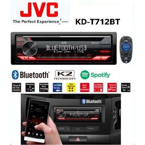 JVC KD-T712BT 1-DIN CD Receiver with BT Bluetooth Front USB/AUX Input ...