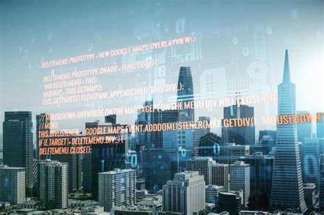 Premium Photo Double Exposure Of Abstract Programming Language Interface On San Francisco City