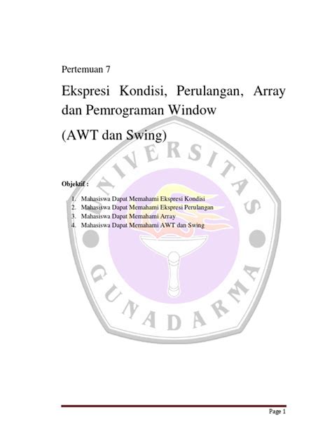 Pertemuan 7 Ekspresi Kondisi Perulangan Array Dan Pemrograman Window