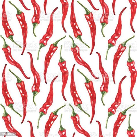 고추 칠리 페퍼와 매끄러운 패턴 수채화 일러스트레이션 인쇄는 벽지 디자인 직물 Corporación Andina De Fomento에 대한 스톡 벡터 아트 및 기타 이미지