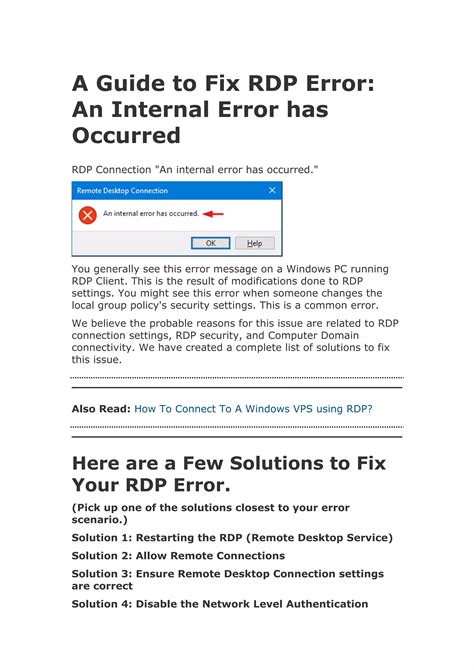 A Guide To Fix Rdp Error When An Internal Error Has Occurreddocx It And Internet Support