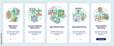 Agricultural Trends Onboarding Mobile App Screen Farming Work Walkthrough 5 Steps Graphic