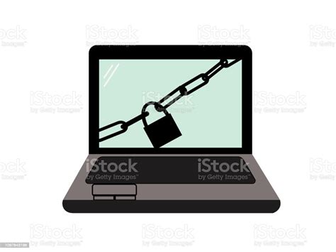 노트북 컴퓨터는 체인과 자물쇠 화면에 있는 아이콘입니다 벡터 또는 흰색 배경에 고립 된 그림입니다 감시에 대한 스톡 벡터 아트 및 기타 이미지 Istock