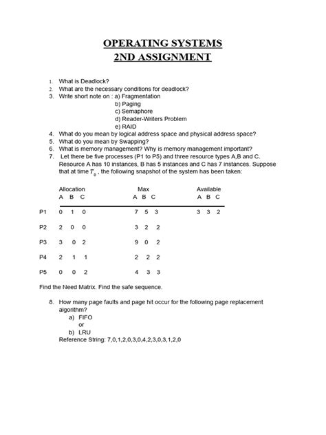 Operating Systems 2nd Assignment Pdf