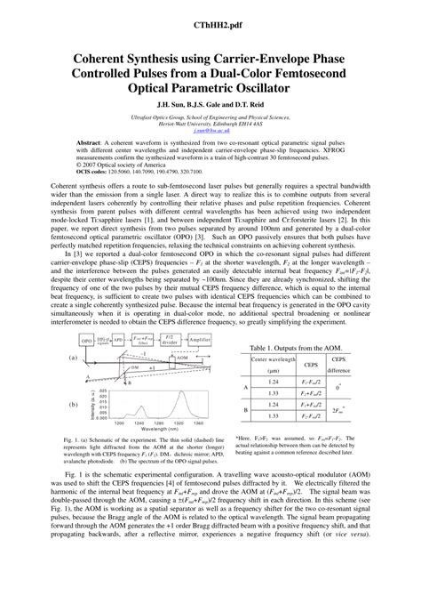 Pdf Coherent Synthesis Using Carrier Envelope Phase Controlled Pulses From A Dual Color