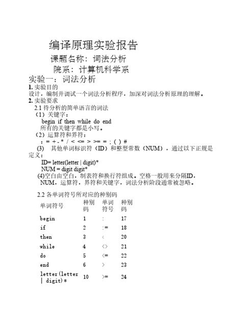 实验1 2 《编译原理》词法分析程序设计方案 文档之家 实验1 2 《编译原理》词法分析程序设计方案 文档之家