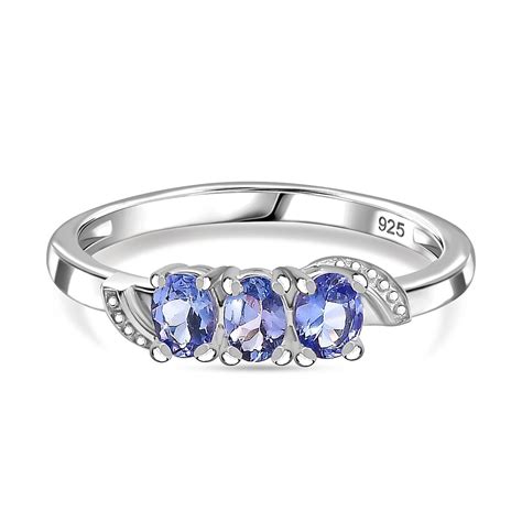0 52 Ct Premium Tanzanite Trilogy Ring In Platinum Overlay Sterling Silver 7830002 Tjc