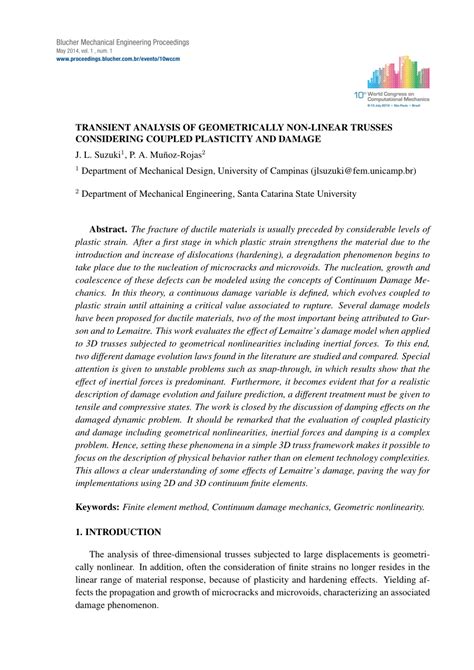 Pdf Transient Analysis Of Geometrically Non Linear Trusses Considering Coupled Plasticity And