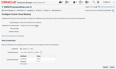 Connect Your Enterprise Manager 13cr2 With The Oracle Database Backup Service