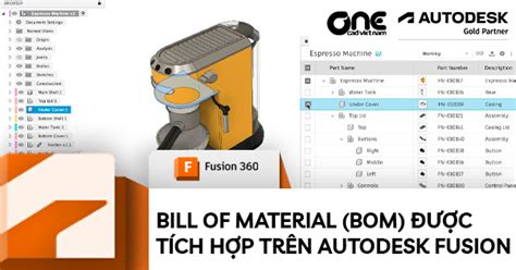 Onecad Bill Of Material Bom được Tích Hợp Trên Autodesk Fusion