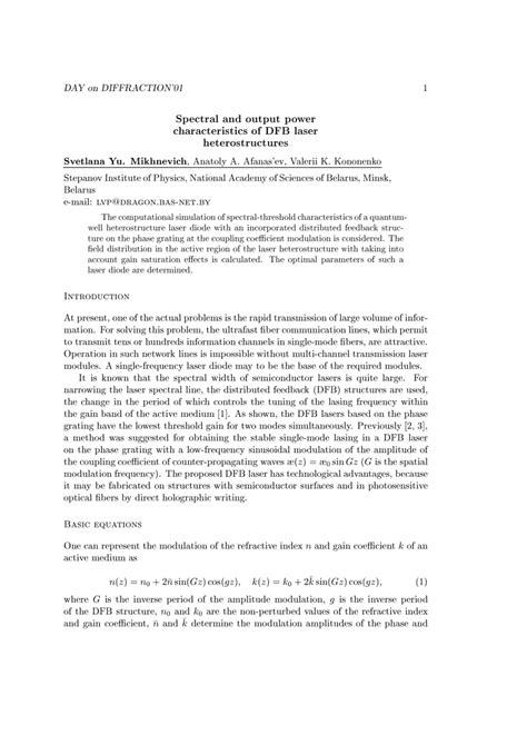 Pdf Spectral And Output Power Characteristics Of Dfb Laser