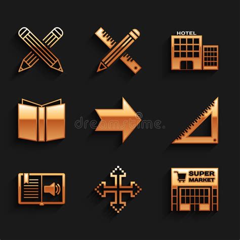 Set Arrow Pixel Arrows In Four Directions Supermarket Building Triangular Ruler Audio Book