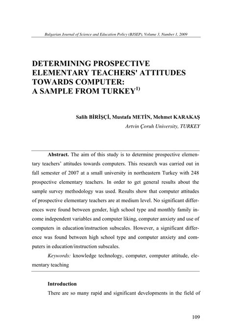 Pdf Determining Prospective Elementary Teachers Attitudes Towards Computer A Sample From Turkey