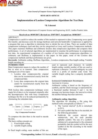 Implementation Of Lossless Compression Algorithms For Text Data Pdf Programming Languages