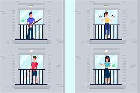 Люди занимающиеся досугом на балконе Бесплатно векторы