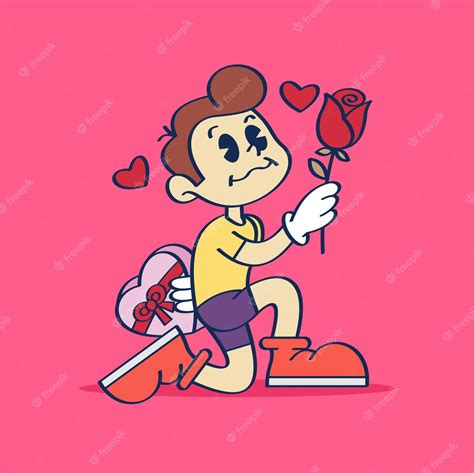 Premium Vector Cartoon Character A Man Knee Down And Gave A Flower