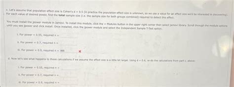 Solved C Lets Assume That Population Effect Size Is