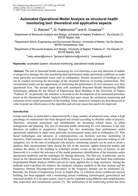 Pdf Automated Operational Modal Analysis As Structural Health Monitoring Tool Theoretical And