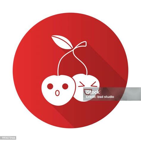 체리 귀여운 가와이이 플랫 디자인 롱 섀도우 글리프 캐릭터 건강관리와 의술에 대한 스톡 벡터 아트 및 기타 이미지 건강관리와 의술 건강한 생활방식 귀여운 Istock