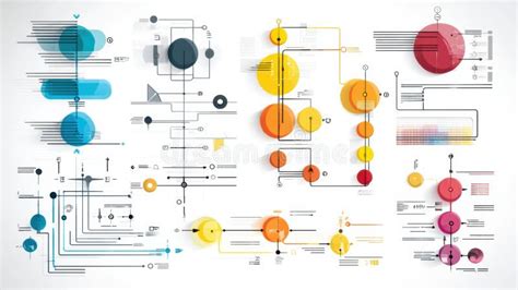 Stylized Flowchart Elements Featuring Colorful Designs On A White
