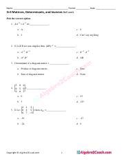 Matrices Determinants Inverses Solve Bell Work Challenges Course Hero