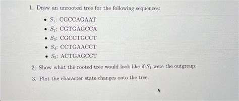 solved 1 draw an unrooted tree for the following sequences