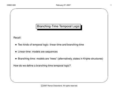 Lecture Slides On Branching Time Temporal And Syntax Of Ctl Cmsc 630
