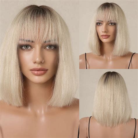 Priya Short Blonde Human Hair Wig With Bangs Bob Style Eternal Wigs Uk