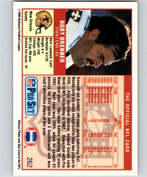 1989 Pro Set 262 Hoby Brenner Saints Nfl Football Hockey Card World Inc
