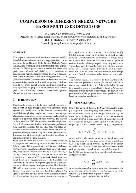 Pdf Comparison Of Different Neural Network Based Multi User Detectors