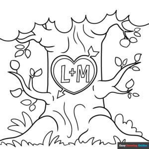 Heart Carved In Tree Coloring Page Easy Drawing Guides