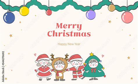 크리스마스 장식과 코스프레를 한 아이들이 있는 크리스마스 일러스트 Vector De Stock Adobe Stock