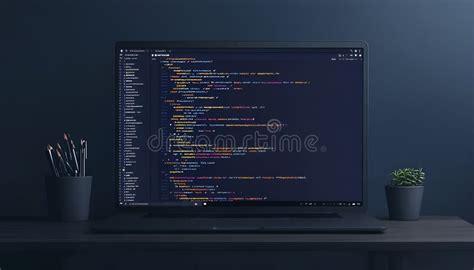 Source Code Written In Programming Language On Dark Blue Background Stock Image Image Of