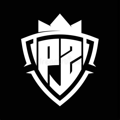 Pz Letter Monogram With Triangle Curve Shield Shape With Crown White And Black Background Color