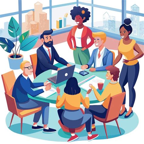 Diverse Team Discussing Strategies Around Table Premium Ai Generated Vector
