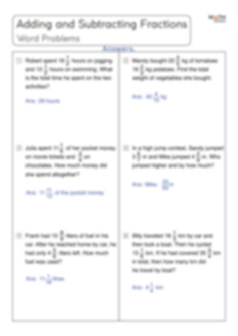 Solution Adding And Subtracting Fractions Word Problems Worksheets 1