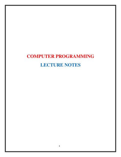 C Lecture Notes Full 2 Bbbbbbbnakhsiso Computer Programming Lecture Notes Unit I