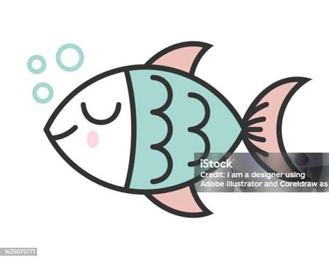 벡터 수족관은 흰색 배경에 거품이 있는 행복한 귀여운 물고기입니다 물고기에 대한 스톡 벡터 아트 및 기타 이미지 물고기 외형선 귀여운 Istock