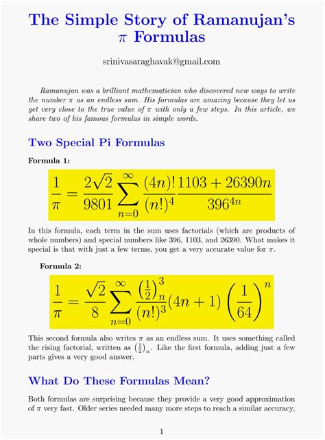 Ramanujan Mathmagic Pi Srinivasa Raghava K