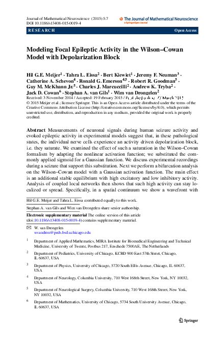 Pdf Modeling Focal Epileptic Activity In The Wilson Cowan Model With Depolarization Block