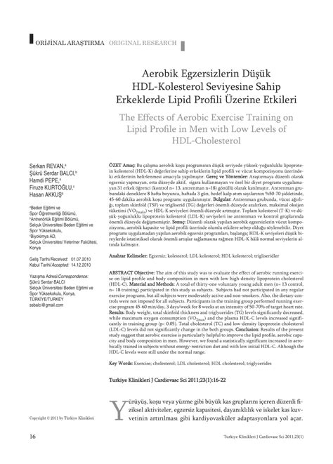 PDF The Effects Of Aerobic Exercise Training On Lipid Profile In Men With Low Levels Of HDL