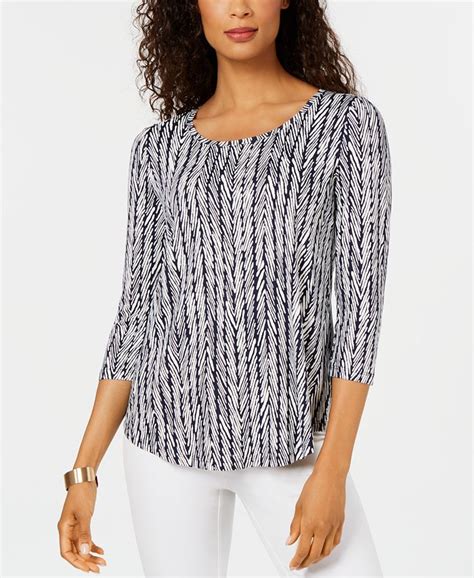 Jm Collection Petite 34 Sleeve Printed Top Created For Macys Macys