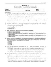 QUIZ CHAPTER 6 RECEIVABLES ADDTL CONCEPTS IA 1 2020 EDITION Docx Page