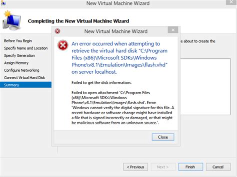 C Windows Phone Is Unable To Set The Vhd On The Virtual Machine